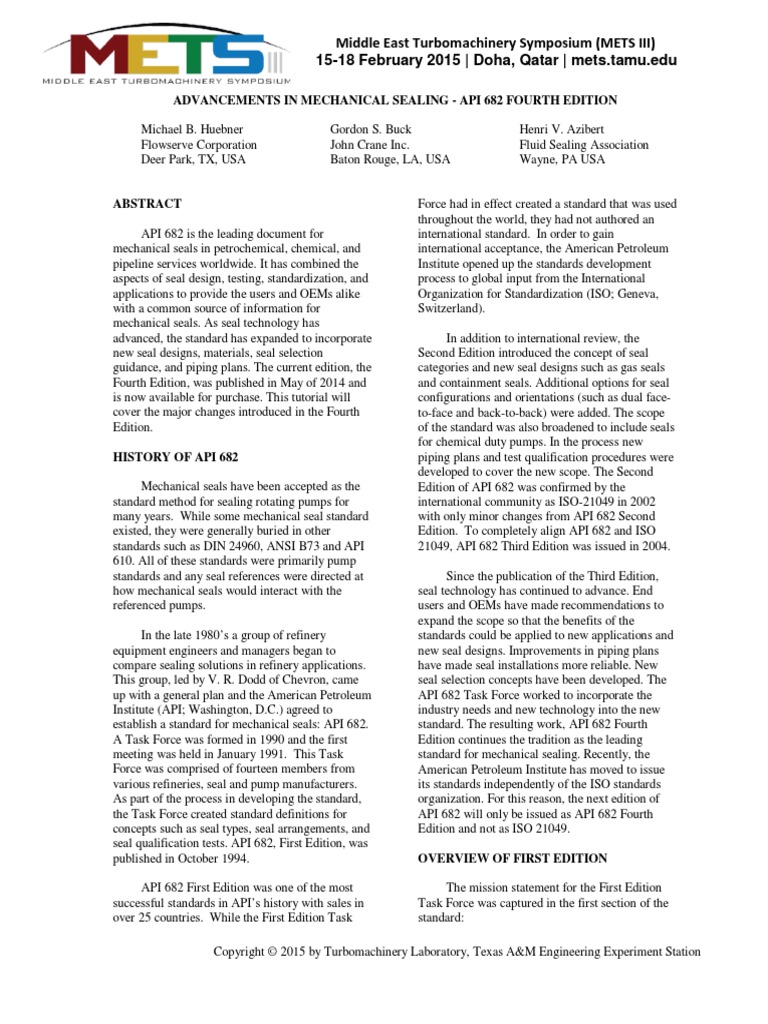 Advancements in Mechanical Sealing - API 682 4Th Edition PDF | PDF ...