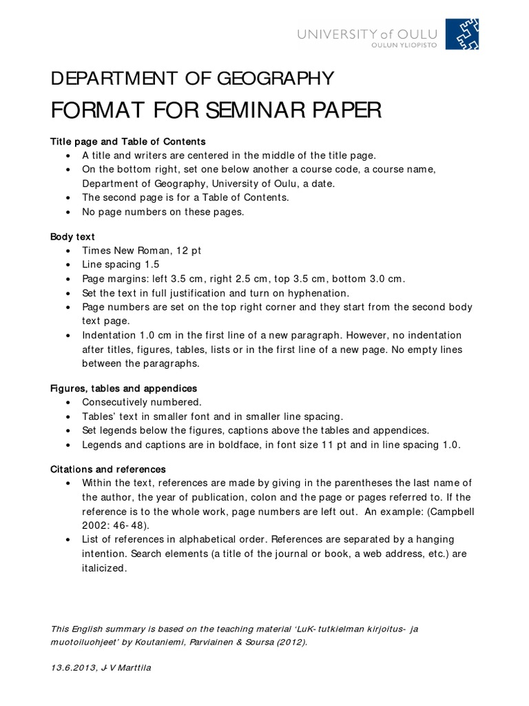 Format For Seminar Paper | PDF