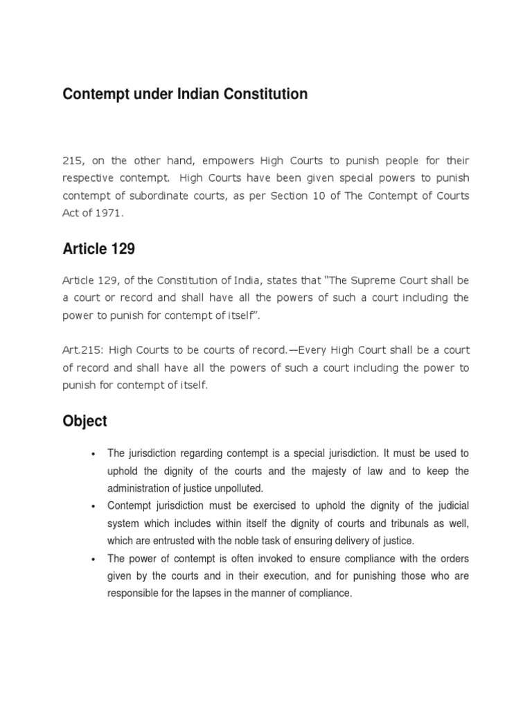 Contempt Under Indian Constitution | PDF | Supreme Courts | Contempt Of ...