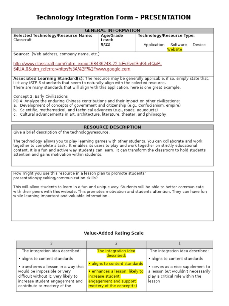 Tel 311 Technology Integration Template-Presentation | Download Free PDF | Cognition | Communication