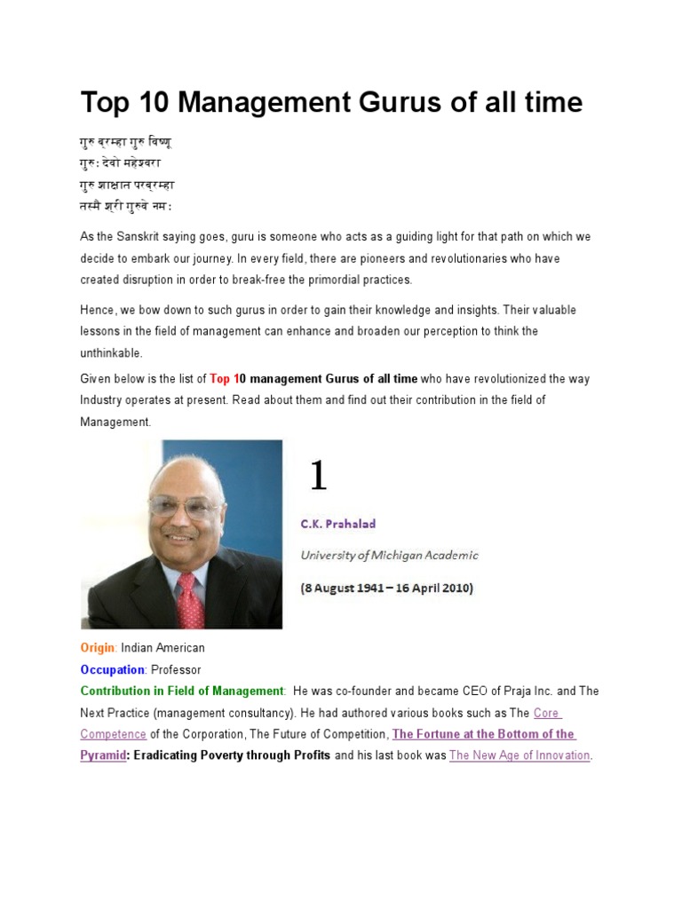 Top 10 Management Gurus of All Time | PDF | Google | Business