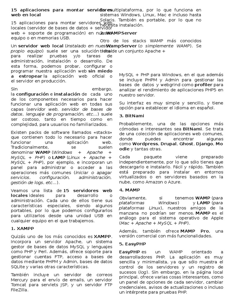 15 Aplicaciones para Montar Servidores Web en Local | PDF | Php | Mi sql