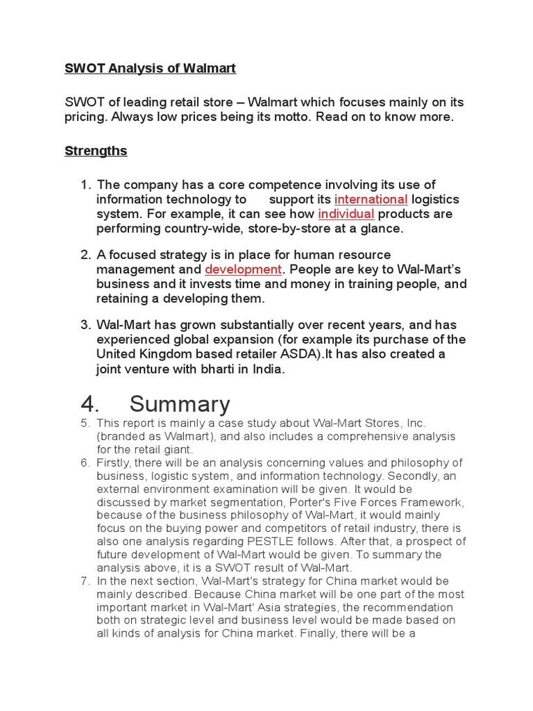 Walmart SWOT Analysis Overview | PDF | Walmart | Retail