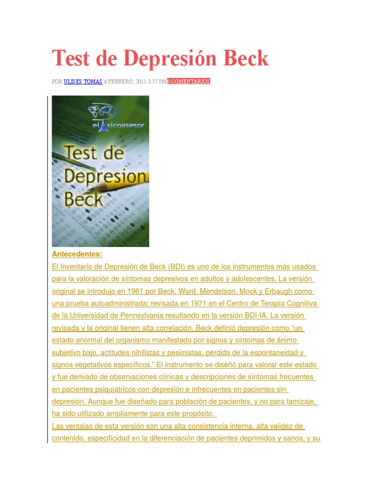 Test de Depresión Beck | PDF | Depresión (estado de ánimo) | Campos ...
