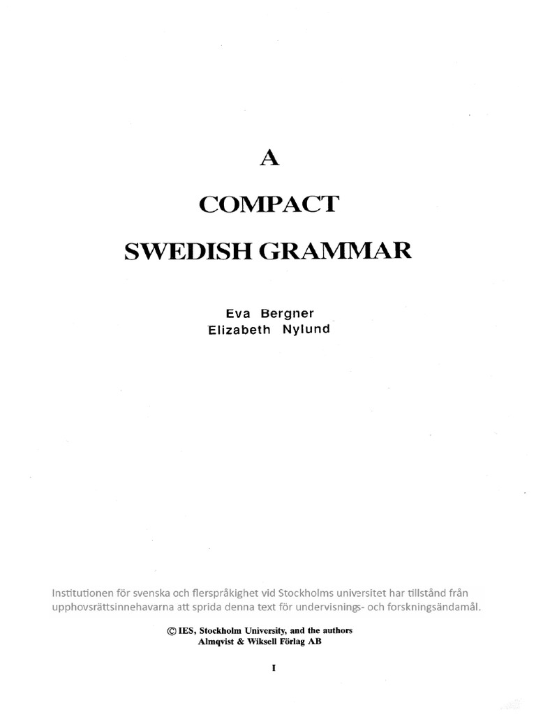Bergner Nylund1993+A+Compact+Swedish+Grammar PDF | PDF