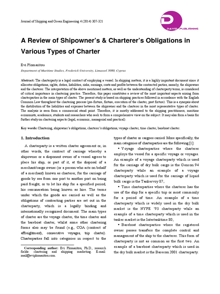Charterer Obligations in Shipping Contracts | PDF | Shipping | Law Of ...