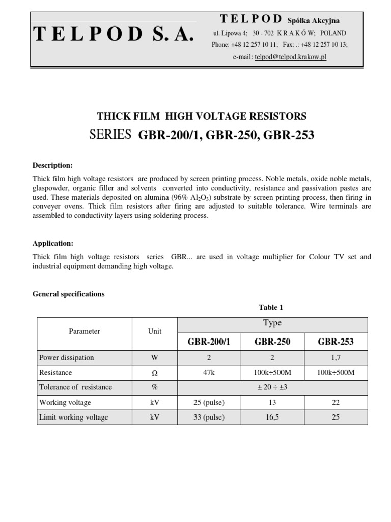 GBR-200/1, GBR-250, GBR-253 | PDF | Resistor | Aluminium Oxide