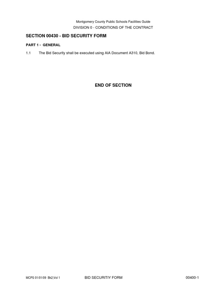 Section 00430 - Bid Security Form: Part 1 - General | PDF