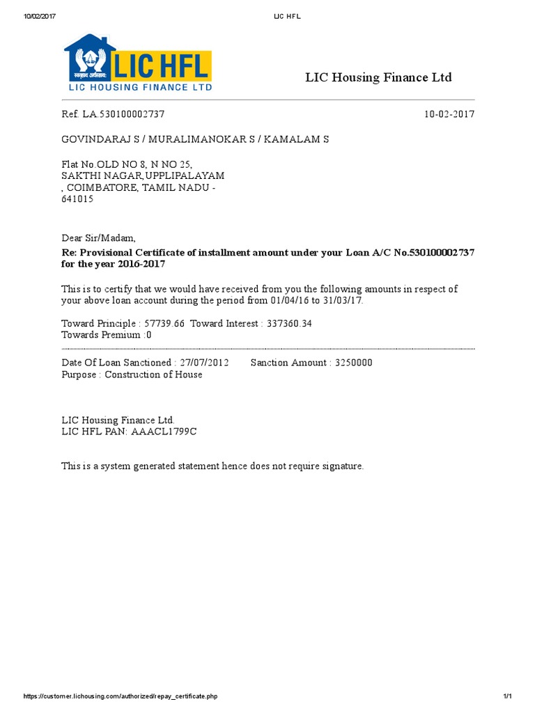 Repay Certificate _ LIC HFL _ Customer Portal Repay Certificate _ LIC HFL _ Customer Portal