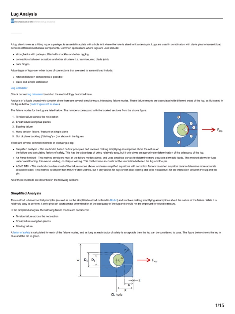 Lug Analysis | PDF | Strength Of Materials | Bending
