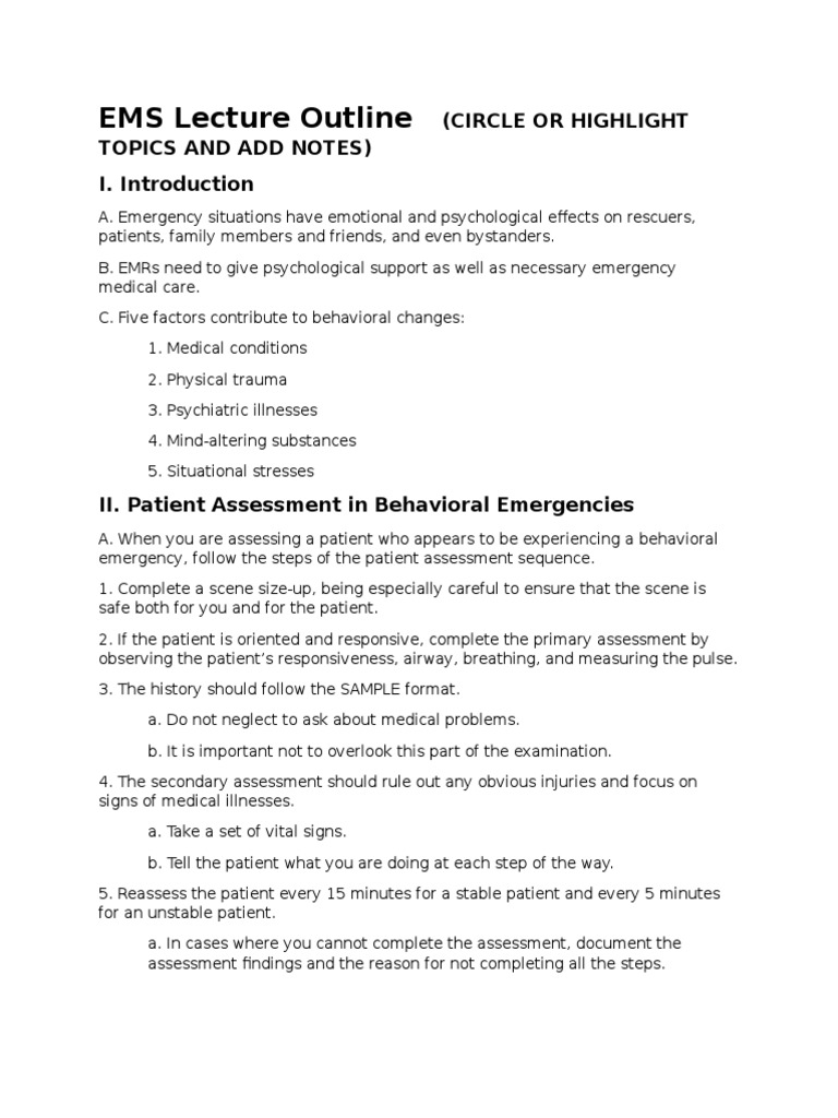 ems lecture 11 chapter outline | Psychological Trauma | Violence