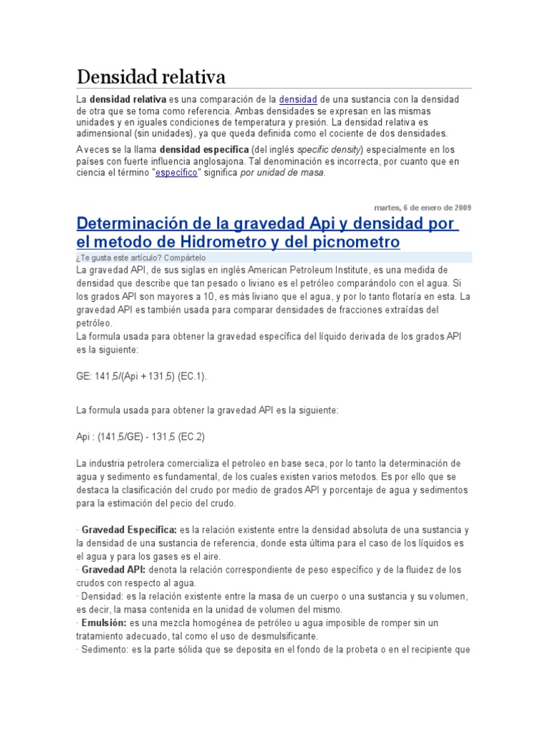 Densidad Relativa | PDF | Densidad | Petróleo