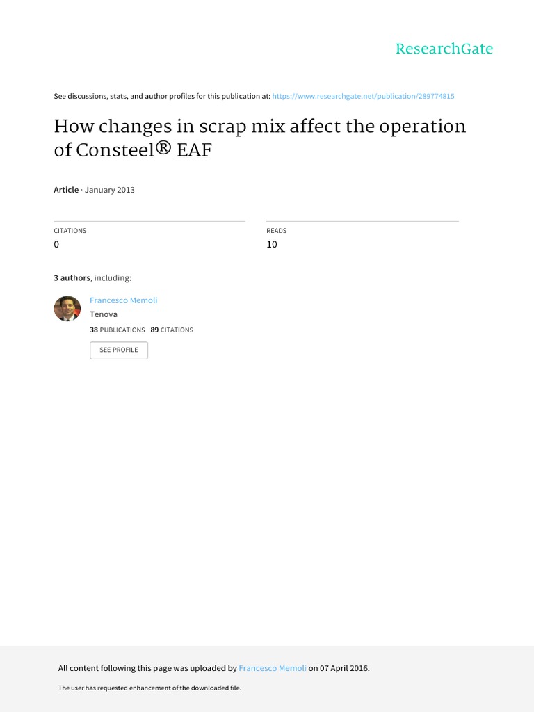 How Changes in Scrap Mix Affect Consteel Charging of An EAF | PDF ...