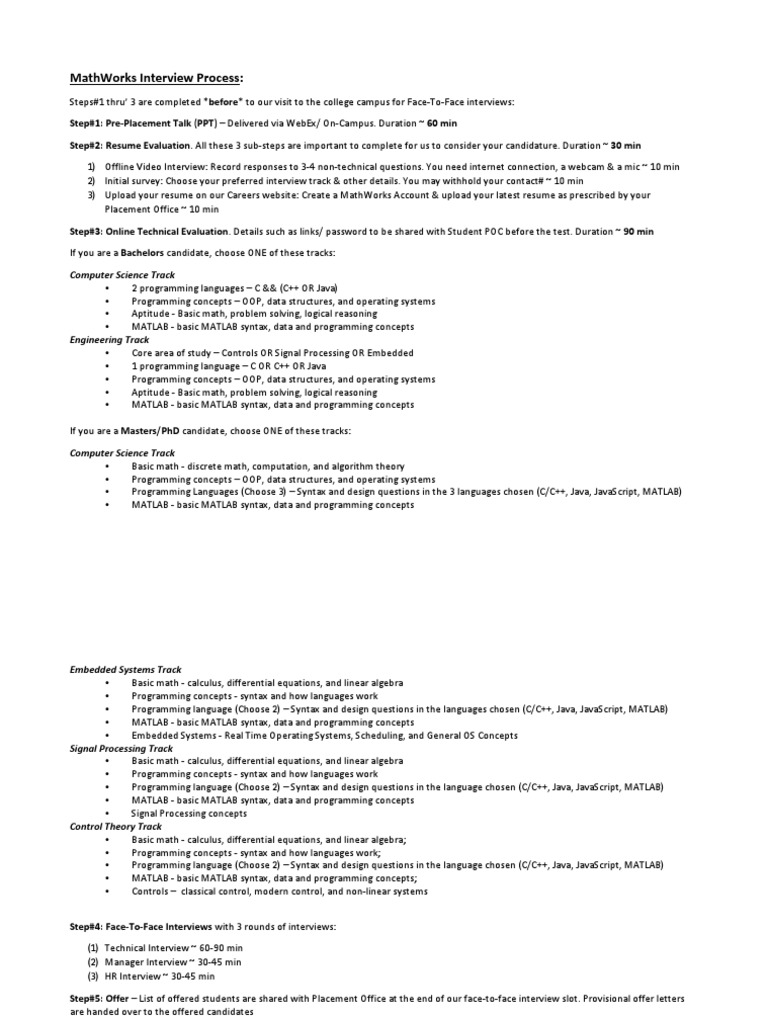 MathWorks Interview Process | PDF | Matlab | C (Programming Language)