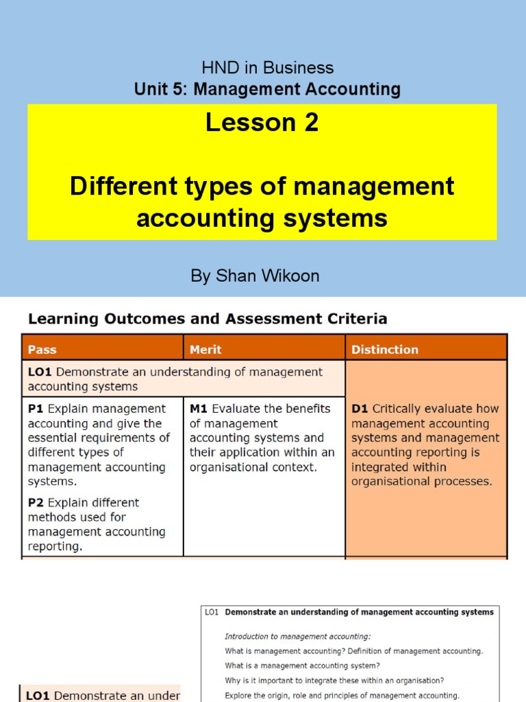 Lesson 2 HND in Business Unit 5 Management Accounting | PDF | Cost ...
