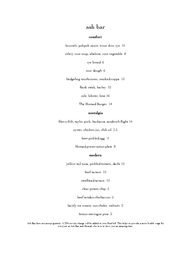 Ash Bar Menu 2.21.17 | PDF