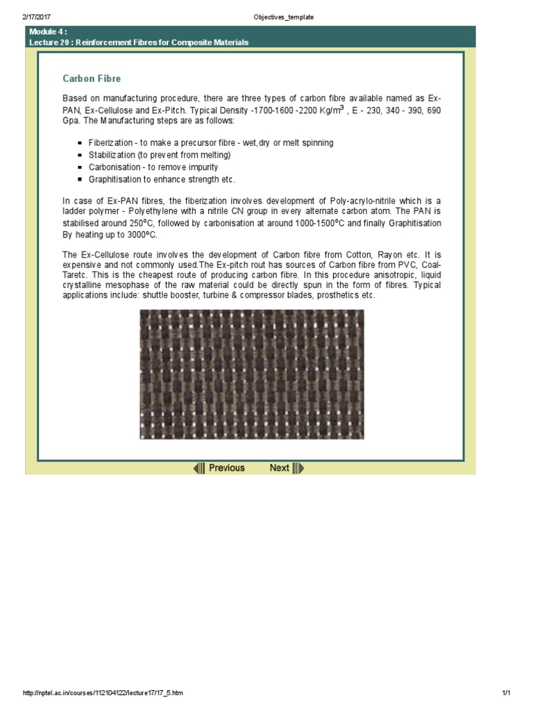 Carbon Fibre: Module 4: Lecture 20: Reinforcement Fibres For Composite ...