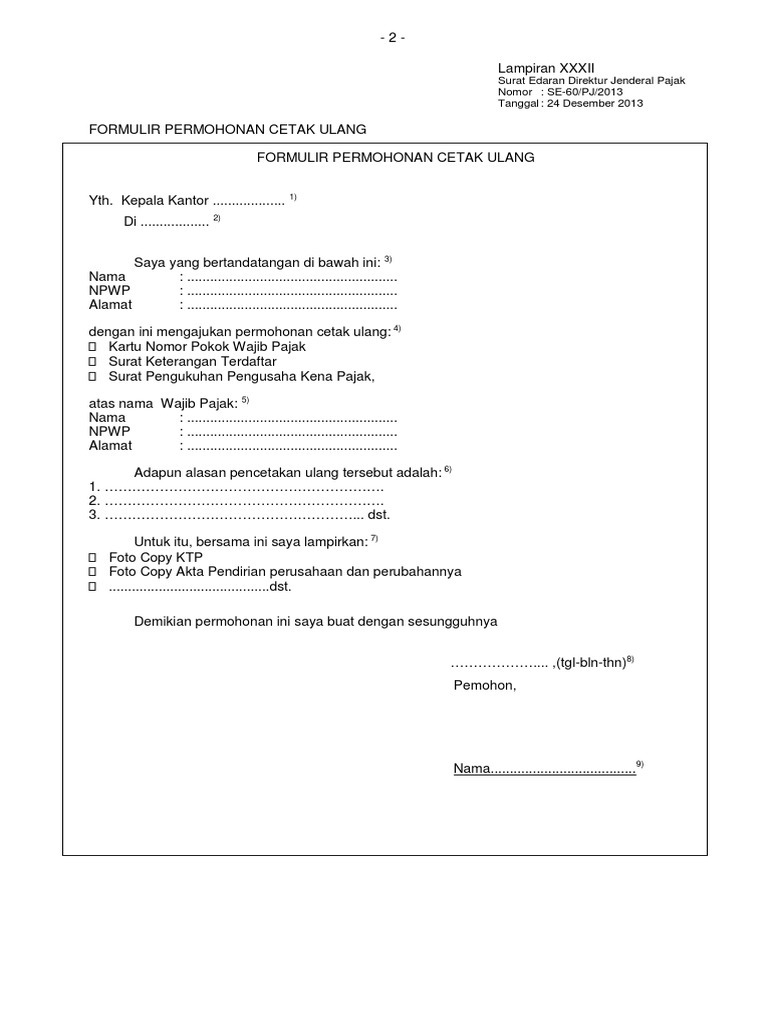 Formulir Permohonan Cetak Ulang Kartu NPWP Dan Petunjuk Pengisiannya ...