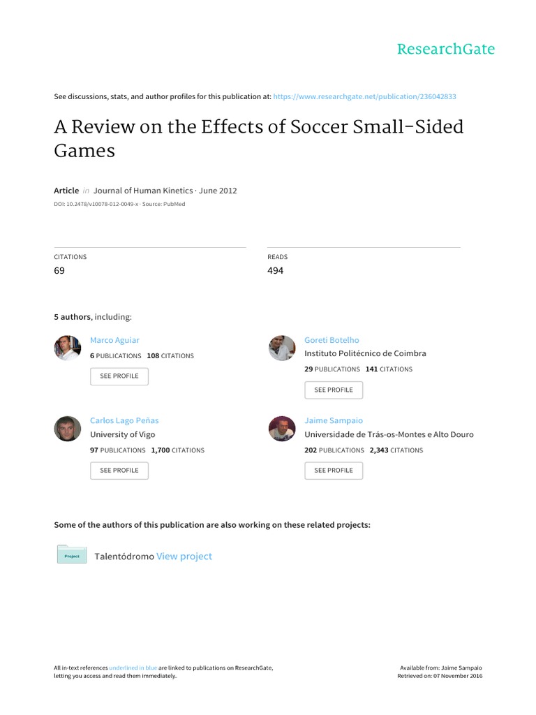 A Review On The Effects of Soccer Small-Sided Games | PDF | Heart Rate ...