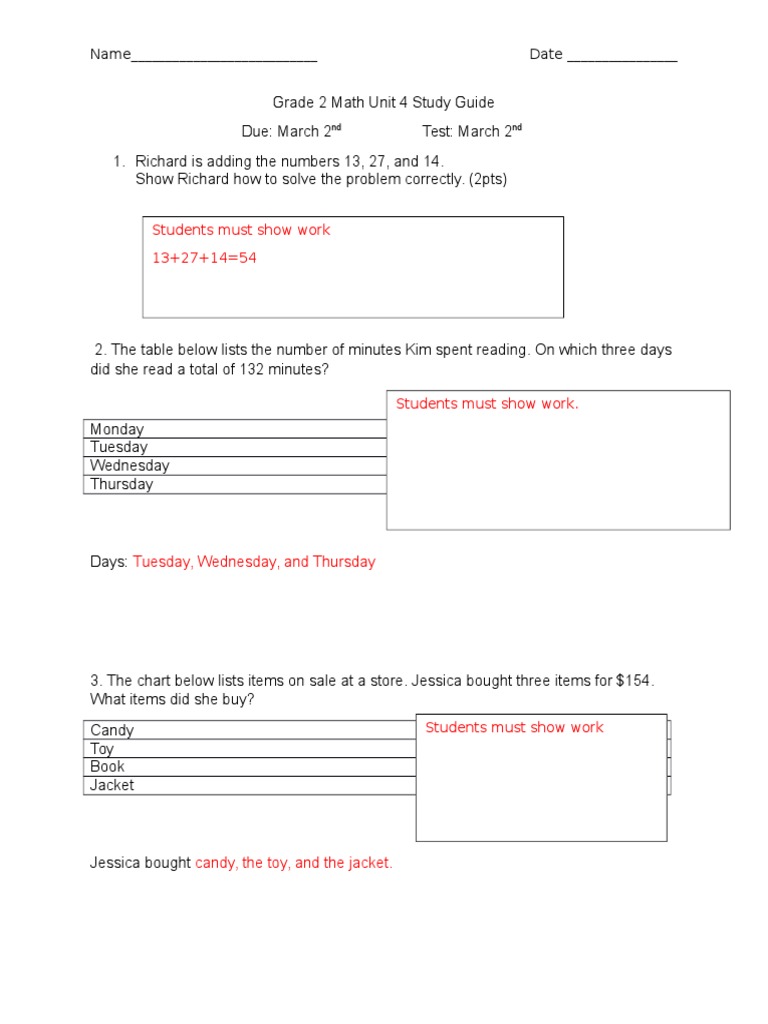 Unit 4 Study Guide Answer Key | PDF | Teaching Mathematics