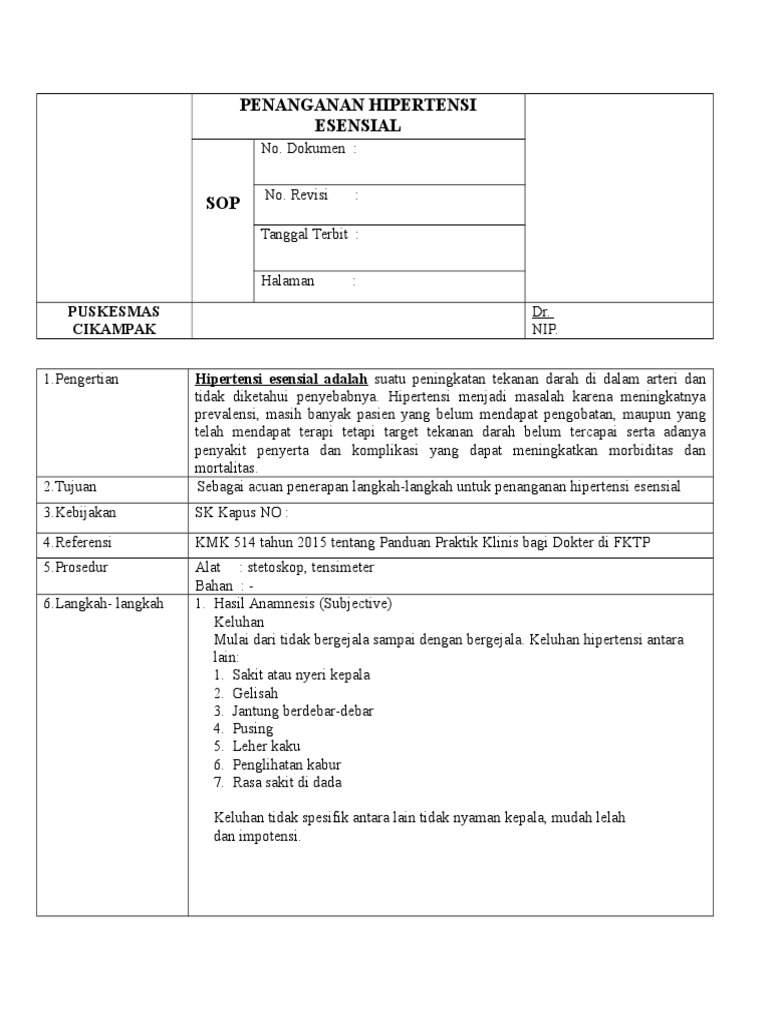 Sop Hipertensi Esensial | PDF | Pengembangan Diri | Kesehatan Holistik