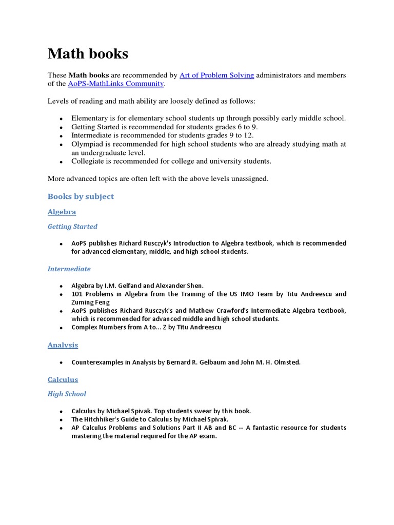 Math Books - AOPS Recommended PDF | PDF | Combinatorics | Geometry