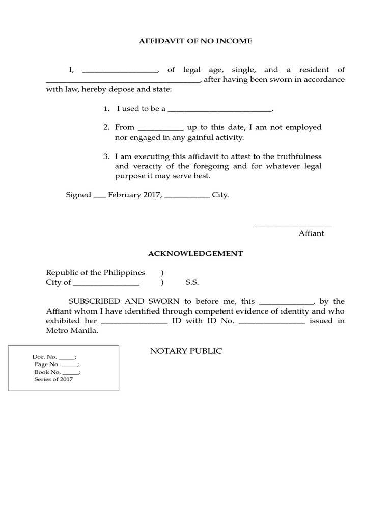 Affidavit of No Income 1 | PDF | Law