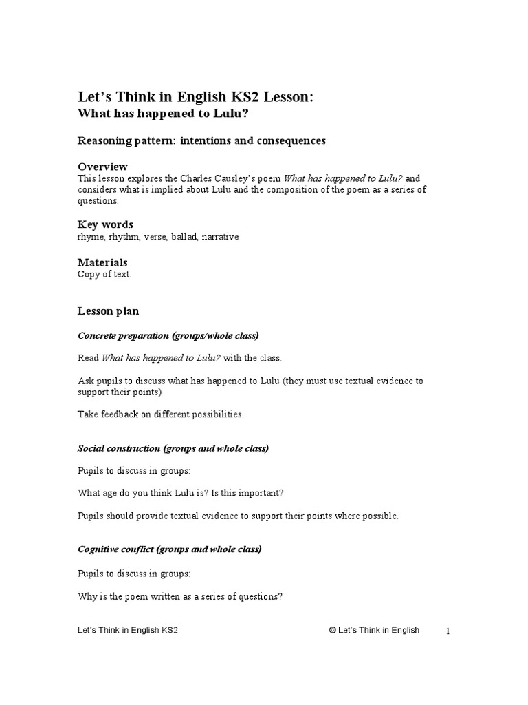 What Has Happened To Lulu Lesson | PDF | Poetry