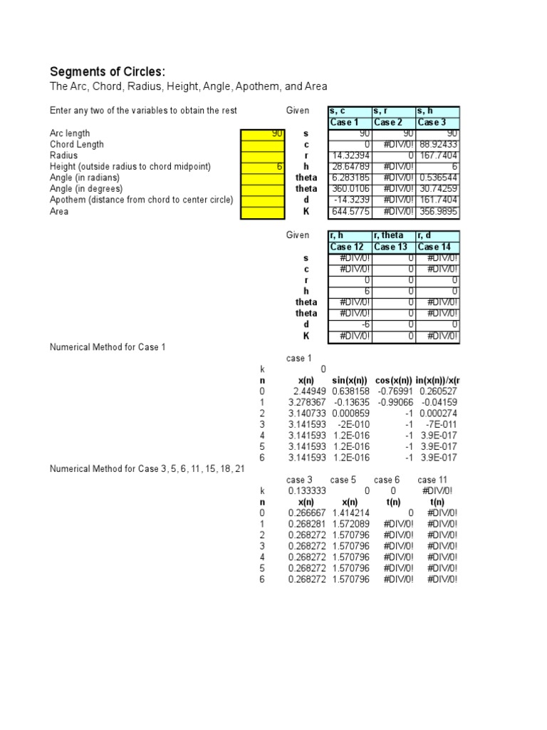 Segments of Circles:: The Arc, Chord, Radius, Height, Angle, Apothem ...
