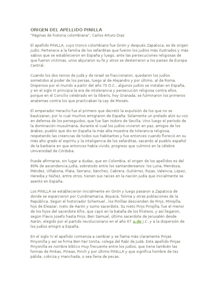 Origen del apellido Pinilla en Colombia | PDF | Judios sefardíes | Judios