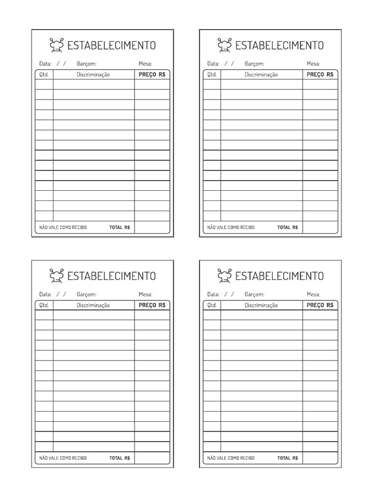 Comanda de Bar para Imprimir | PDF