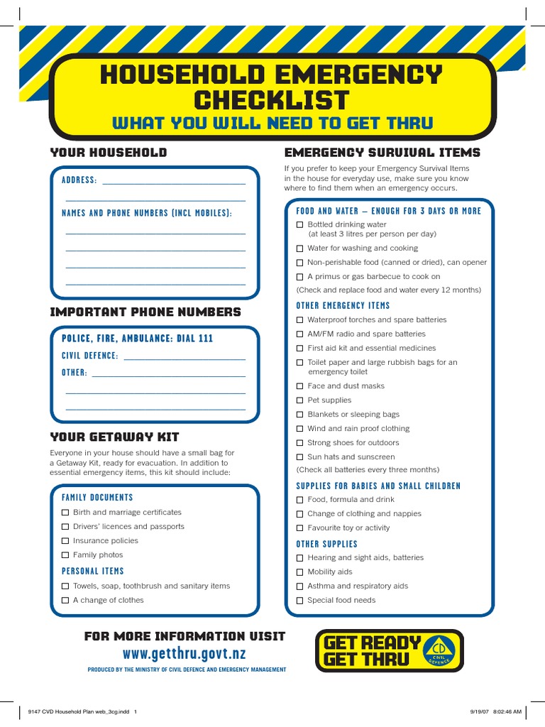 Household Emergency Checklist: Get Ready So You Can Get Thru | Download ...