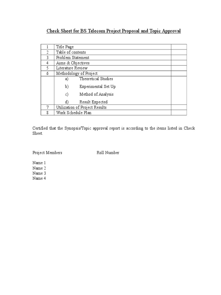 Check Sheet For BS Telecom Project Proposal and Topic Approval | PDF ...