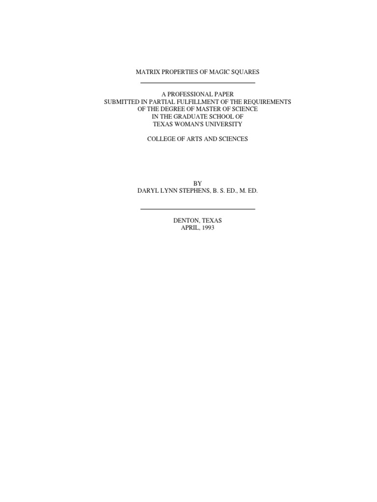 Properties of Magic Square Matrices | PDF | Matrix (Mathematics ...