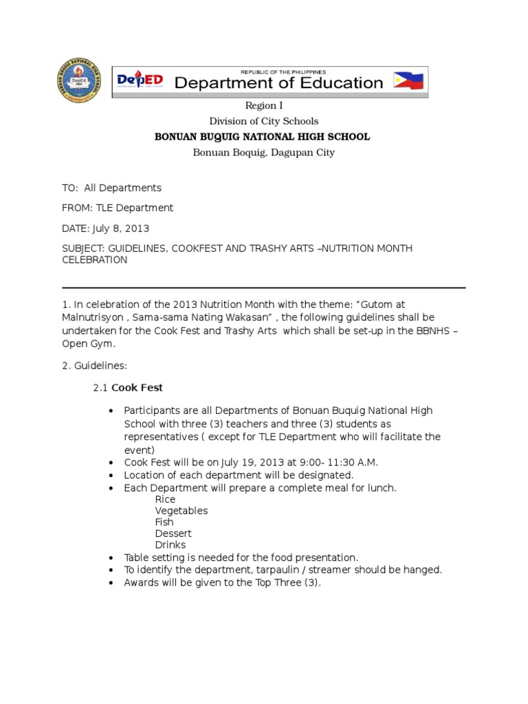 Cookfest Guidelines | Food And Drink Preparation | Foods