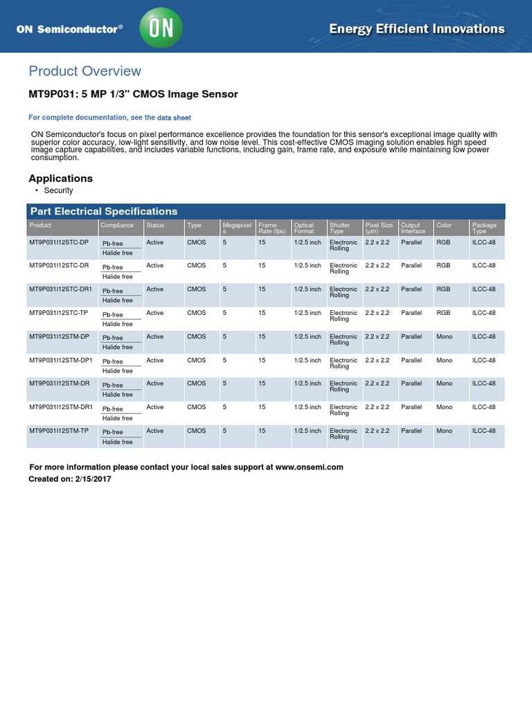 Product Overview: MT9P031: 5 MP 1/3" CMOS Image Sensor | PDF | Pixel ...