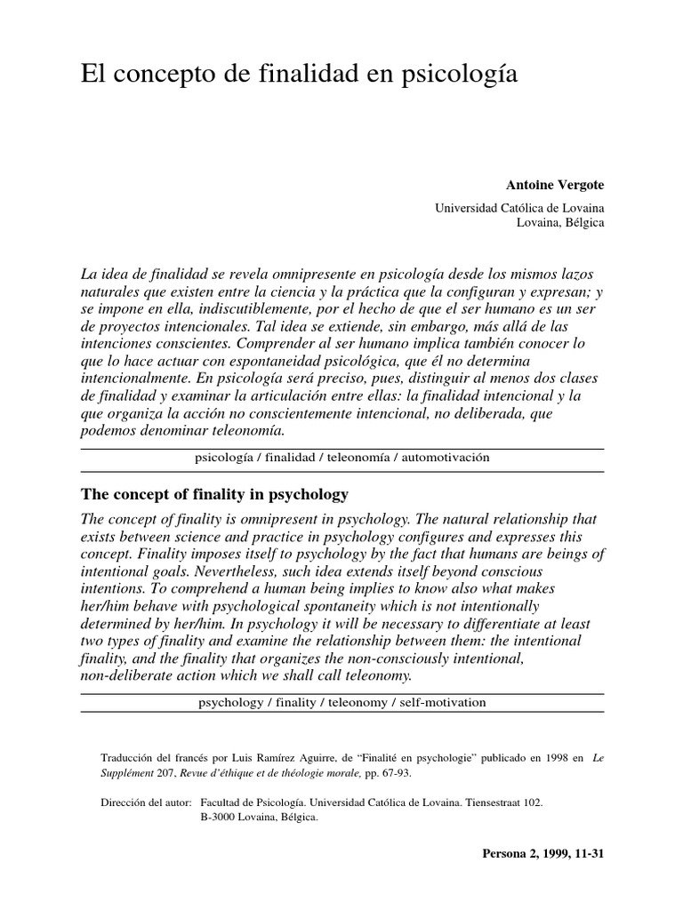 El Concepto de Finalidad en Psicología | PDF | Sicología | Moralidad