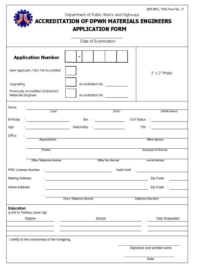 Application Form For DPWH Me Exam | PDF | Test (Assessment) | Identity ...