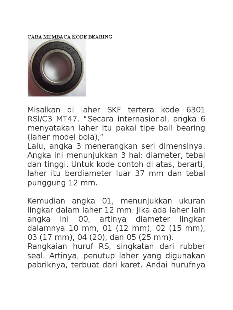 Cara Membaca Kode Bearing SKF | PDF