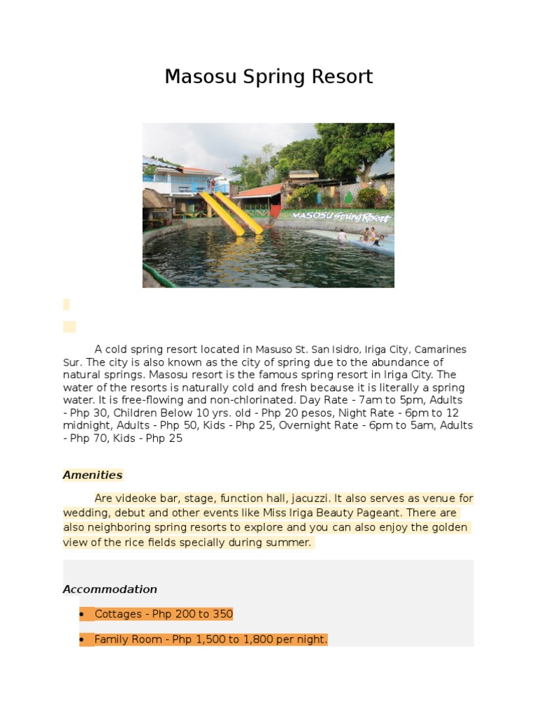 Masuso Spring Resort | PDF | Resort | Tourist Attractions