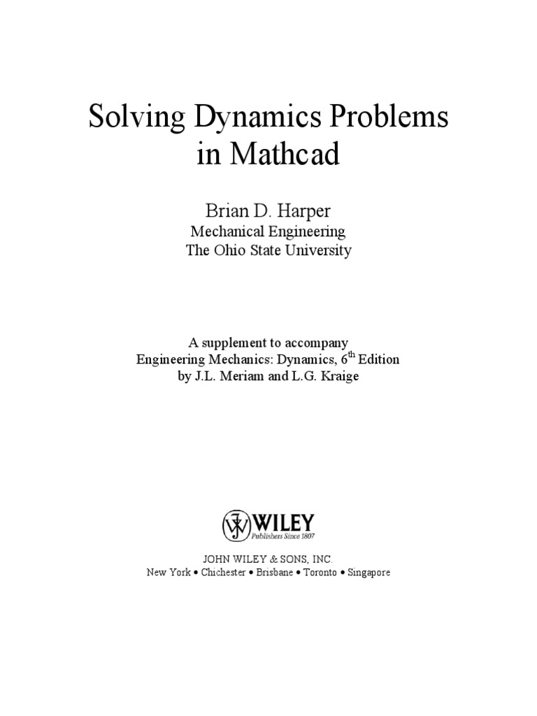 Solving Dynamics Problems in Mathcad: Brian D. Harper | PDF | Kinematics | Sine