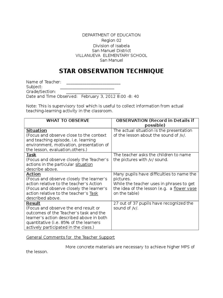 Sample of STAR Observation | PDF