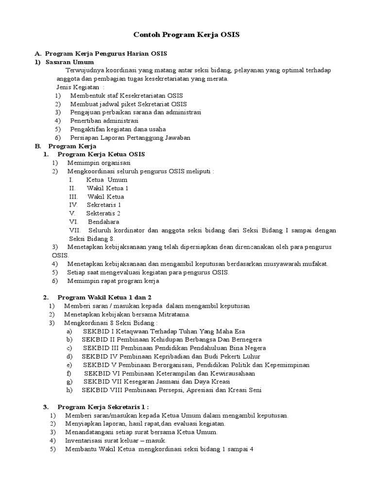 Contoh Program Kerja OSIS | PDF