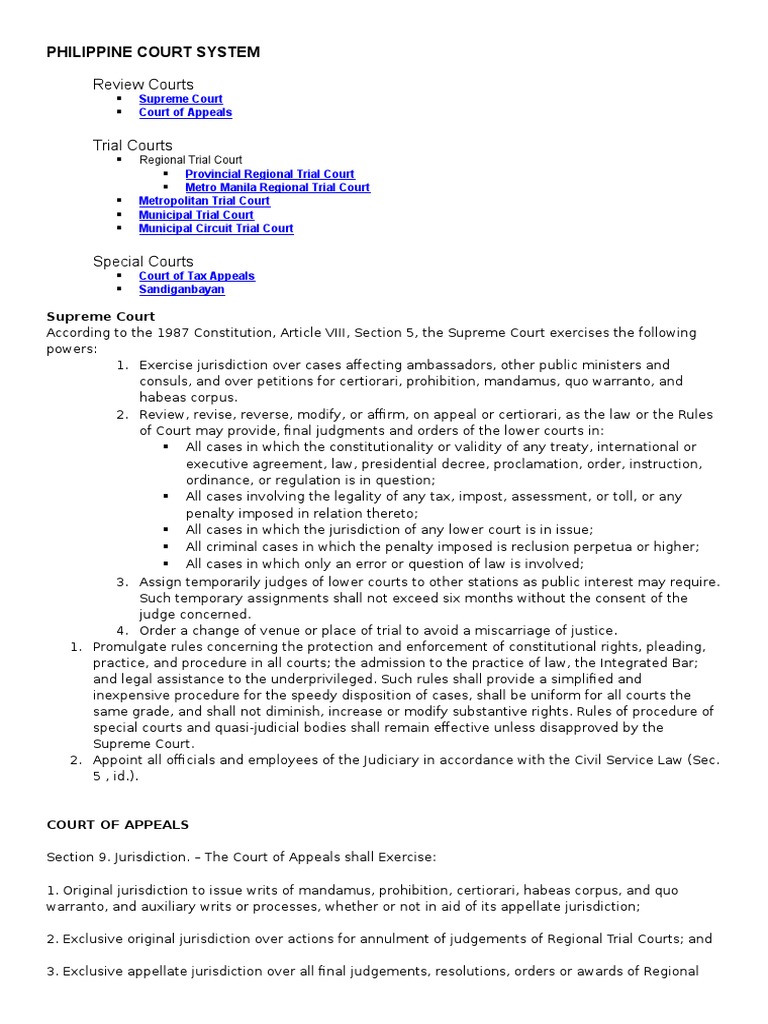 Review Courts: Philippine Court System | PDF | Separation Of Powers ...