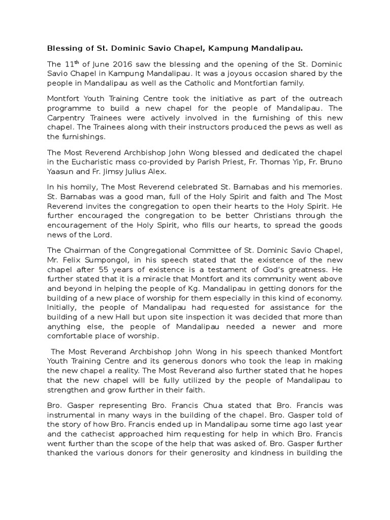 Blessing of ST - Dominic Savio Mandalipau | PDF | Blessing | Mass (Liturgy)