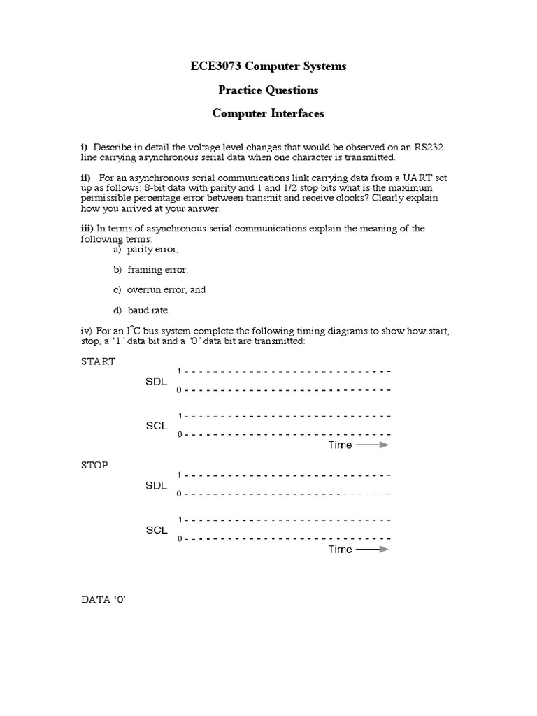 ECE3073 Computer Systems Practice Questions Computer Interfaces | PDF