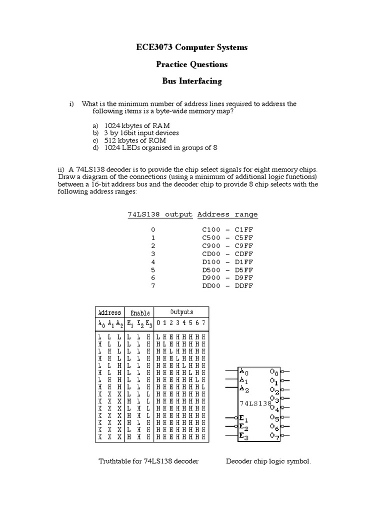 ECE3073 Computer Systems Practice Questions Bus Interfacing | PDF