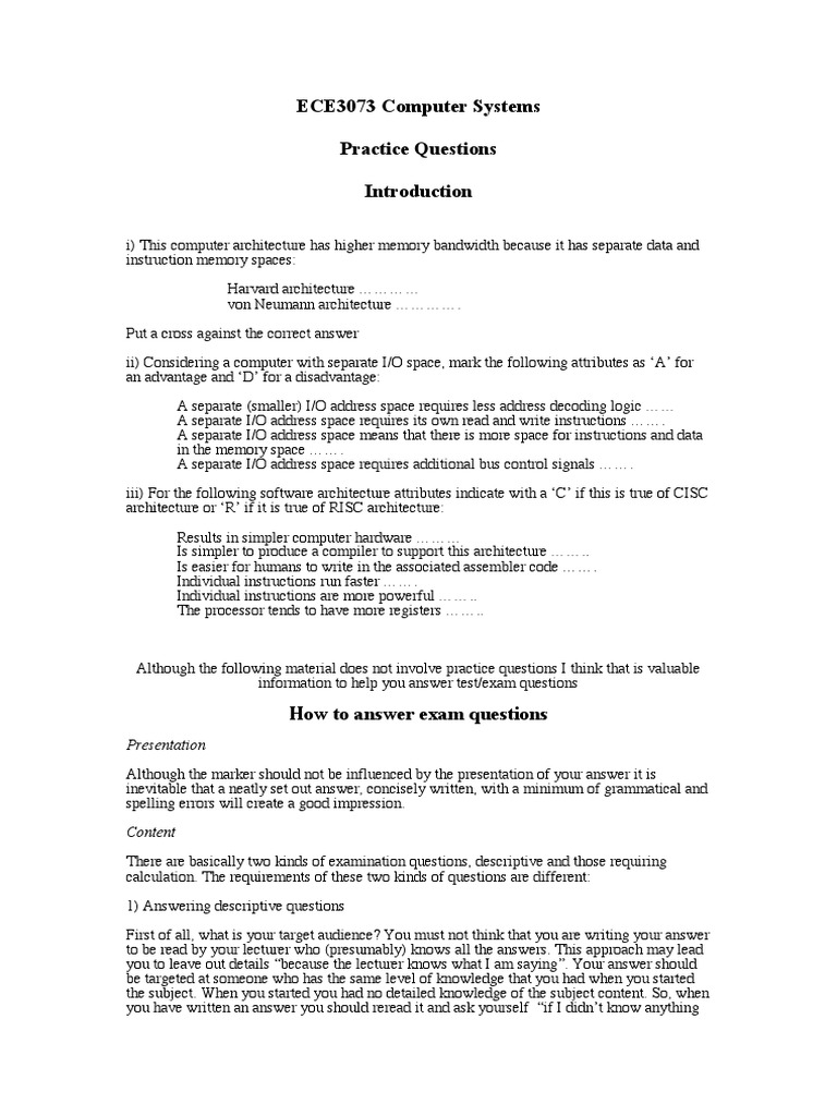 ECE3073 Computer Systems Practice Questions: Presentation | PDF | Instruction Set | Office Equipment