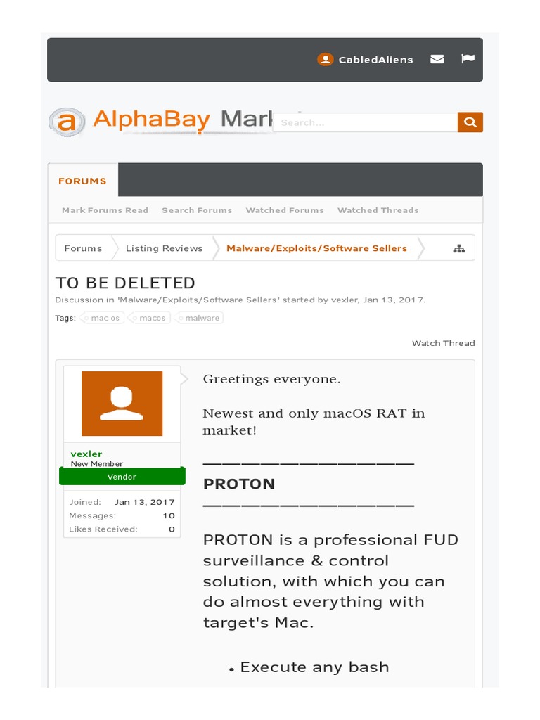 Proton Bot Alphabay | PDF | Internet Forum | Phishing