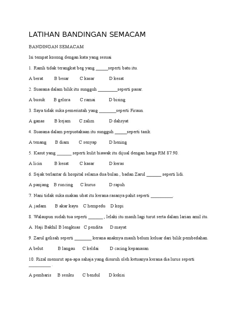 LATIHAN BANDINGAN SEMACAM | PDF